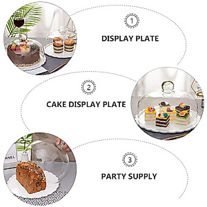 DOITOOL Ceramic Cake Plate with Glass Dome Glass Dessert Holder Clear Cupcake Stand Decorative Serving Tray Dish Rack for Fruit Dessert Cake White