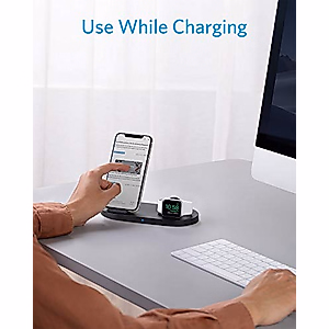 Anker Wireless Charging Station with QC Charger, PowerWave Sense 2-in-1 Stand with Watch Charging Holder for Apple Watch SE/6/5/4/3/2/1, iPhone SE 2020, 11, 11 Pro (Watch Charging Cable Not Included)