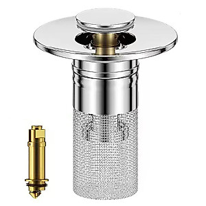 Generic Universal Bathroom Sink Stopper with Removable Filter Basket Hair Trap, Anti-Clog Bathtub Drain Stopper, Refined Copper Pop-up Core, Pop-up Sink Drain Filter, Anti-Odor (1 PC)