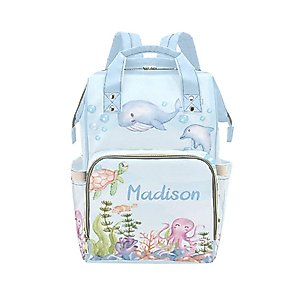 Yeshop Cute Sea Ocean Animal Personalized Diaper Bag Backpack Tote with Name Custom Travel Nappy Mommy Bag Backpack for Baby Girl Boy Gift 10 83inch 6 69inch 15inch
