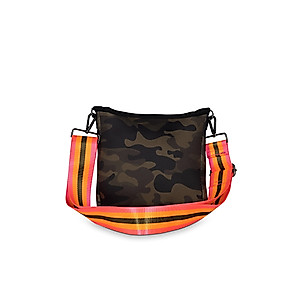 Haute Shore - Jeri Showoff Crossbody Tote Camo Green W/Orange & Pink Stripe