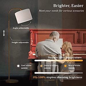 FINNCHY Gold Floor Lamp with Remote Control, Adjustable Height Arc Floor Lamps for Living Room, Modern Gold Standing Lamp Boho Floor Lamp for Bedroom, Smart Dimmable Floor Lamp with 9W LED Bulb