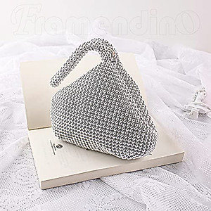 Framendino, Triangle Bling Purse Rhinestone Evening Bag Sequins Clutch Purses Fashion Handbag Luxury Zipper Pouch for Women Girls Wedding Party Prom Night Silver