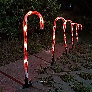 Christmas Candy Cane Lights,Christmas Candy Cane Lights， Battery Powered Light String， Outdoor Warm LED Home Garden Ground Plug Crutch New Year Christmas Decor 5pcs