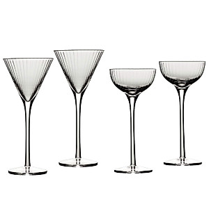 Degustation Tall Stemmed Cordial Glasses 2.5 Ounces, Set of 4 Assorted Shapes, Clear