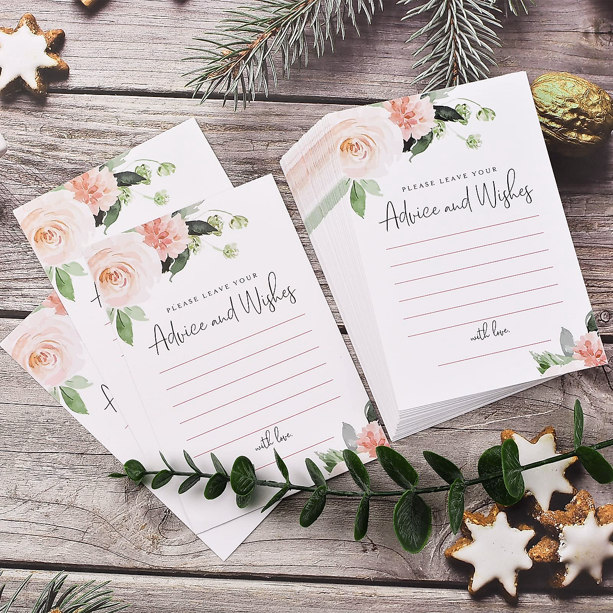 URROMA 4”x6” Wedding Advice and Wishes Cards, 50 Pcs Floral Advice and Wishes Cards for Receptions Dinner Parties and Celebrations Bridal Shower Table Decor