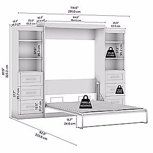Bestar Pur Queen Murphy 2 Shelving Units with Drawers, 115-inch Space-Saving Wall Bed, Bark Grey