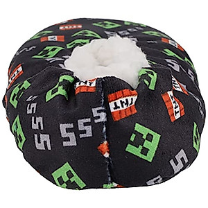 Minecraft Sock Slippers for Kids, Allover Creeper Video Game Print, Black, Size Large (1-4 Big Kid)