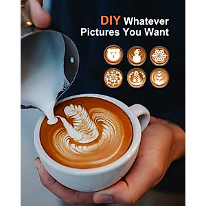 12 Ounces Stainless Steel Milk Frothing Pitcher, Measurements on Both Sides, Espresso Machine Accessories, Latte Art Cup with Insulated Handle, Creamer Pitcher for Single-Serve, No-drip or Spillage