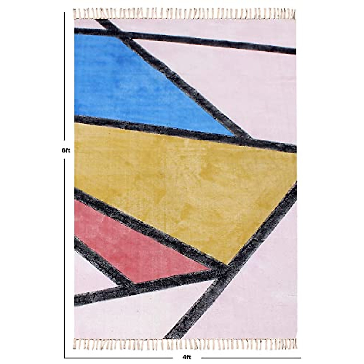Casavani Hand Block Printed Cotton Dhurrie Geometric Pink & Yellow Area Rug Doormat Floor Rug Indoor Area Rugs for Bedroom Living Room Laundry Room 3x20 Feet Runner