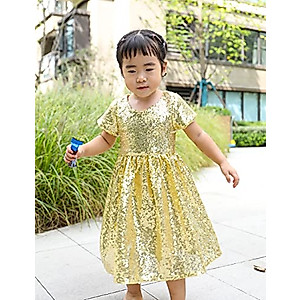 Cilucu Flower Girl Dress Baby Toddlers Sequin Dress Kids Party Dress Bridesmaid Wedding Gown Birthday Dress Gold 2T-3T