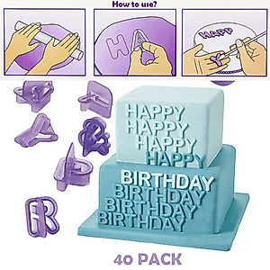 Cookie Cutters- 40pcs Small Alphabet Letter Number Cookie Cutter Set 1'' Plastic Cute Cookie Cutters Mold Tools for DIY Cakes Muffins Fondant Sugar Biscuit Baking Clay Craft (Purple)