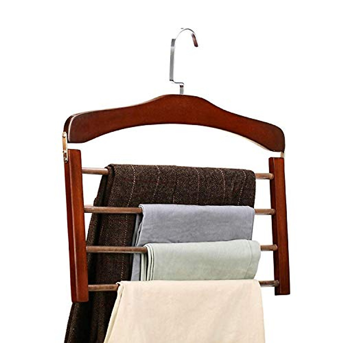 SUNTRADE 4-Layer Wooden Pants Rack,Trousers Pants Jeans Scarf Clothes Hanger Organizer (Beige)