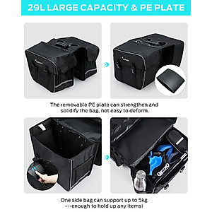 Sportneer Bike Bag - 29L Waterproof Bike Panniers Grocery Bag with Adjustable Hooks & Large Pockets - Bike Rack Bag with Reflective Trim & Rain Cover for Width Less Than 5.5'' Bike Rack