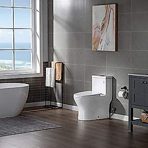 WOODBRIDGEE Modern Elongated One piece Toilet Dual flush 1.0/1.6 GPF,with Soft Closing Seat,1000 Gram MaP Flushing Score Toilet with Oil Rubbed Bronze Button,B0750-ORB,White