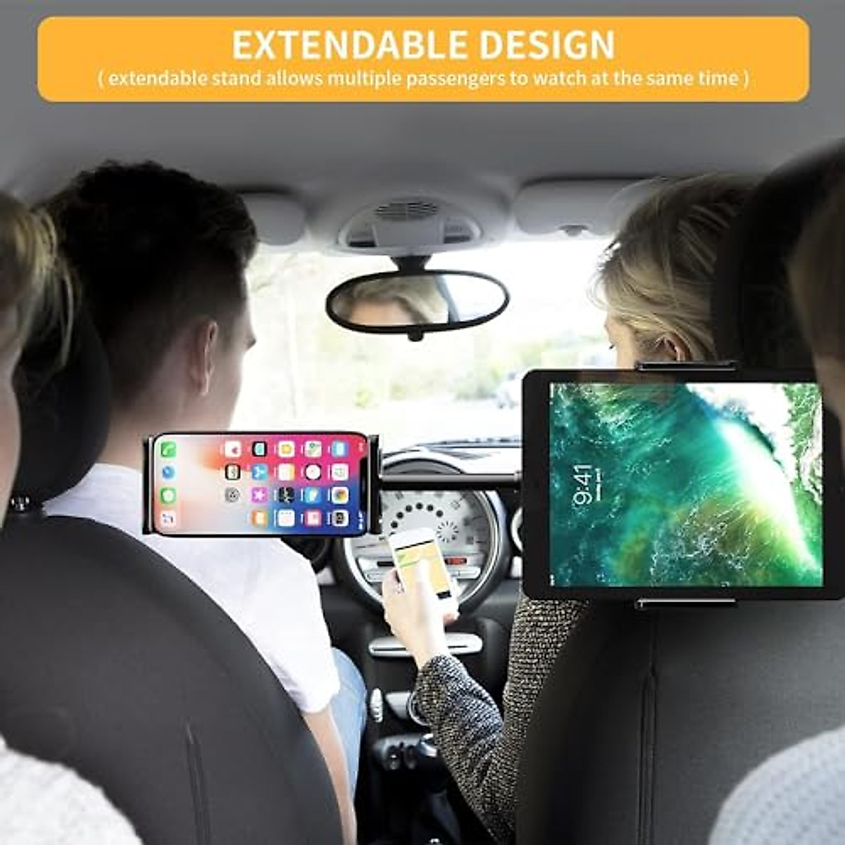 Holulo Headrest Tablet Holder with Dual Adjustable Positions,360° Rotation headrest Tablet Holder, Universal ipad Holder for car Backseat for 4" to 11" iPad/Tablet/Smartphone/Switch(2 Positions)