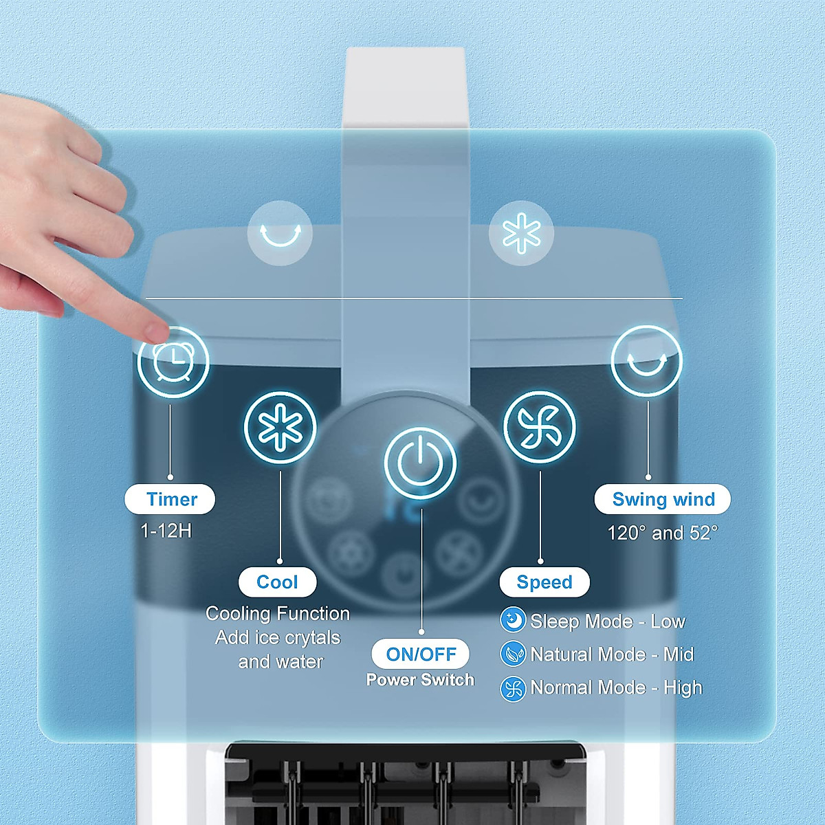 Evaporative Air Cooler, Portable Air Conditioner Fan, 35'' Evaporative Cooler with 3 Speeds & 52°Oscillation, 12-H Timer Remote Control Swamp Cooler w/Cooling Function for Home & Office