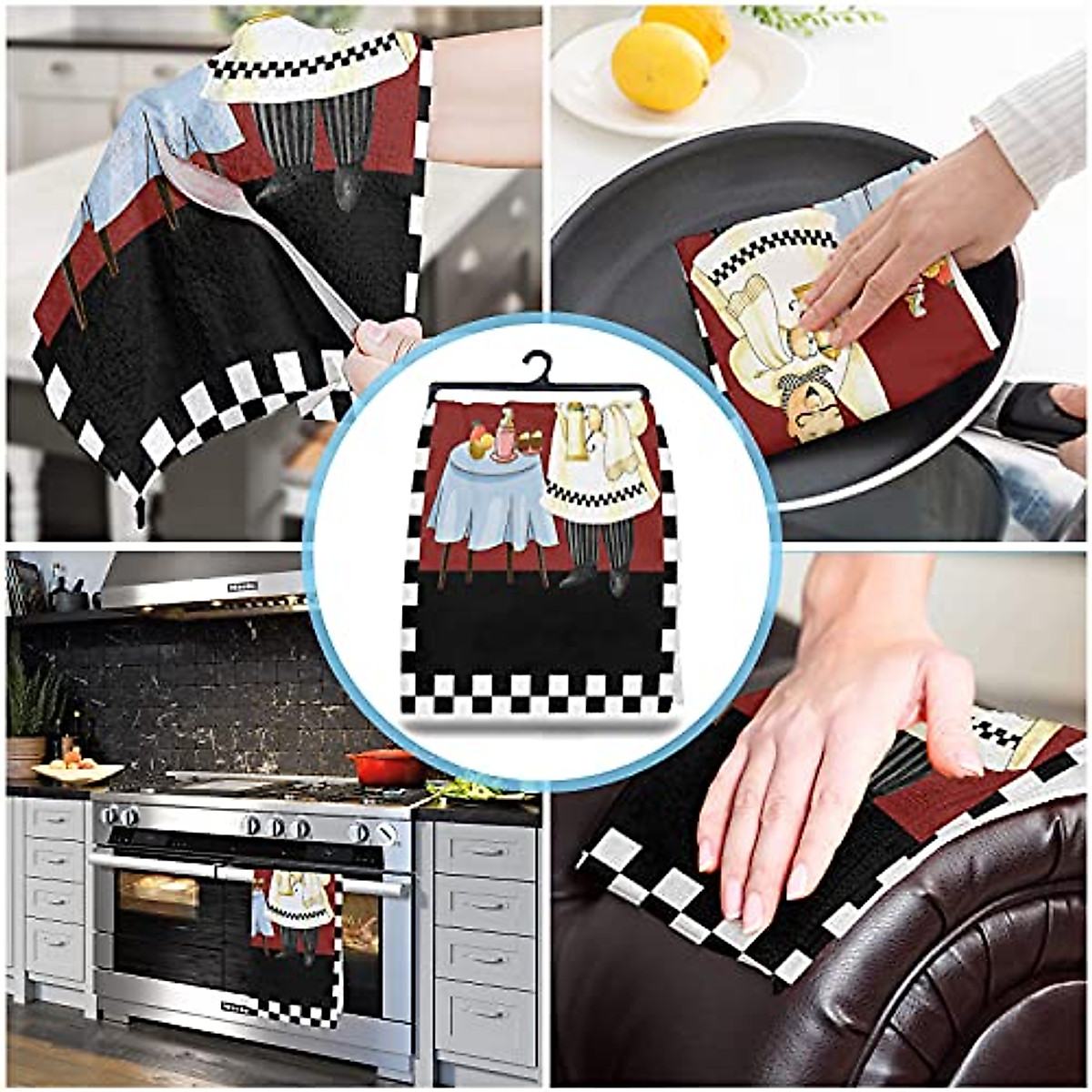 Kitchen Towels, Cheerful Fat Chef Towels, Dish Towels Kitchen Accessories, Microfiber Cleaning Cloth Kitchen Decor Hand Towels, Dish Towels for Kitchen, Absorbent Wash Cloths 3-Pack