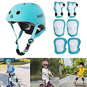 AIDY Kids Bike Helmet Toddler Helmet Adjustable for 3-8 Years Girls Boys Knee Pads Elbow Pads Wrist Guards Kids Protective Gear Set for Skateboard, Bike, Roller Skating, Cycling, Scooter, Rollerblade