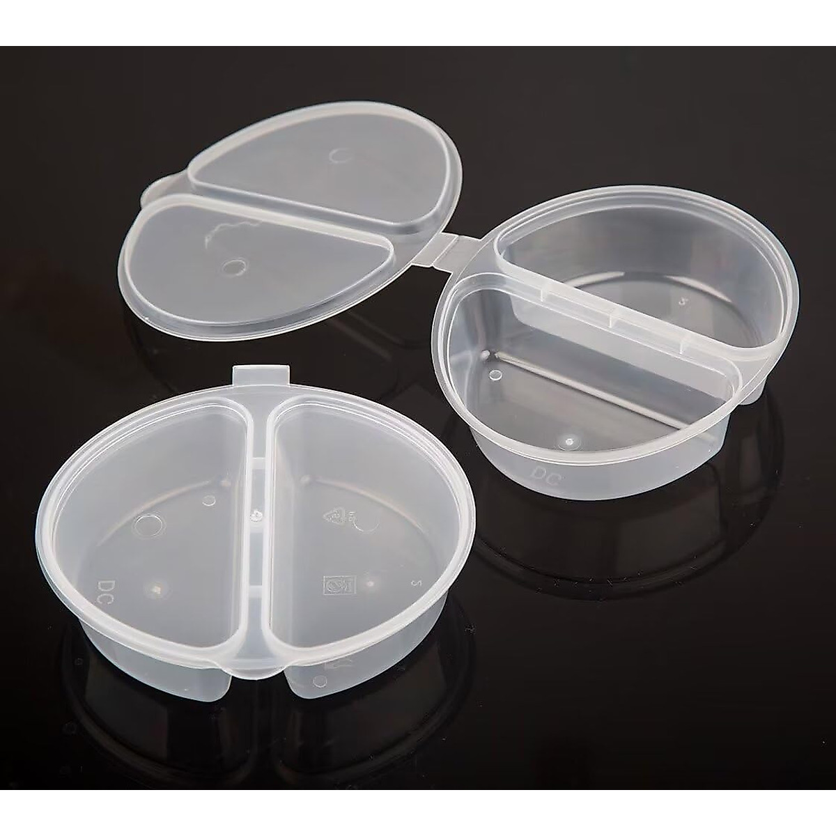 CEAJUSIOT Double Condiment Containers with Lids,Double Compartment Condiment Containers 2 Compartment Condiment Salad containers Travel (10)