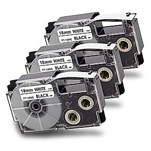 Pristar Compatible Label Tape Replacement for XR-18WE XR18WE for Casio Label Maker Tape 18mm 3/4" for Casio EZ Label Maker KL-750 KL-780 KL-7000 KL-7200 KL-120 KL-130 KL-820, Black on White, 3-Pack