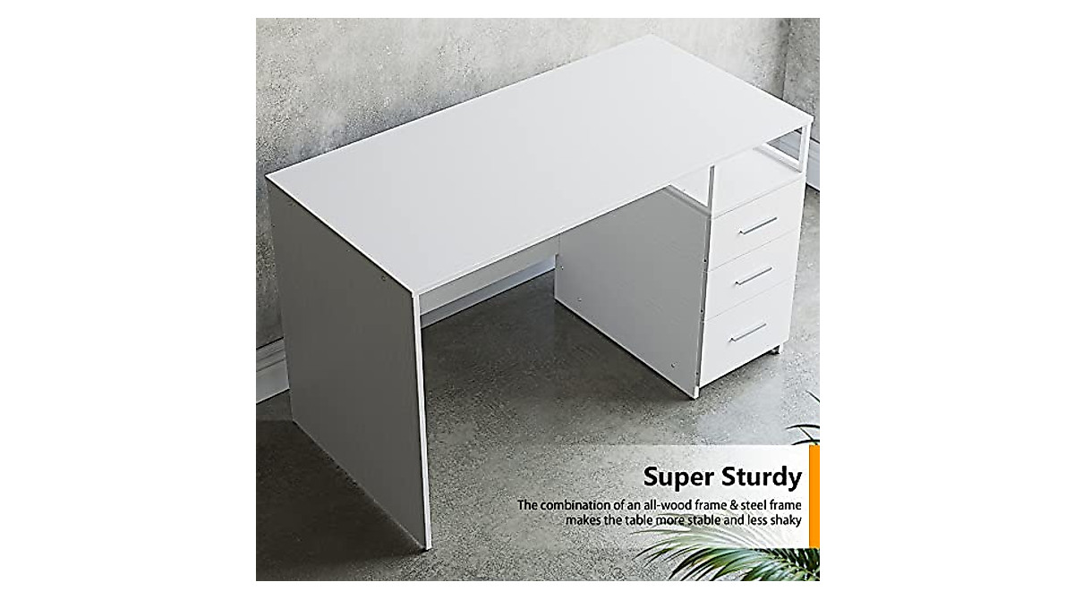 CubiCubi 47-Inch White Computer Desk with Storage | Modern Home Office