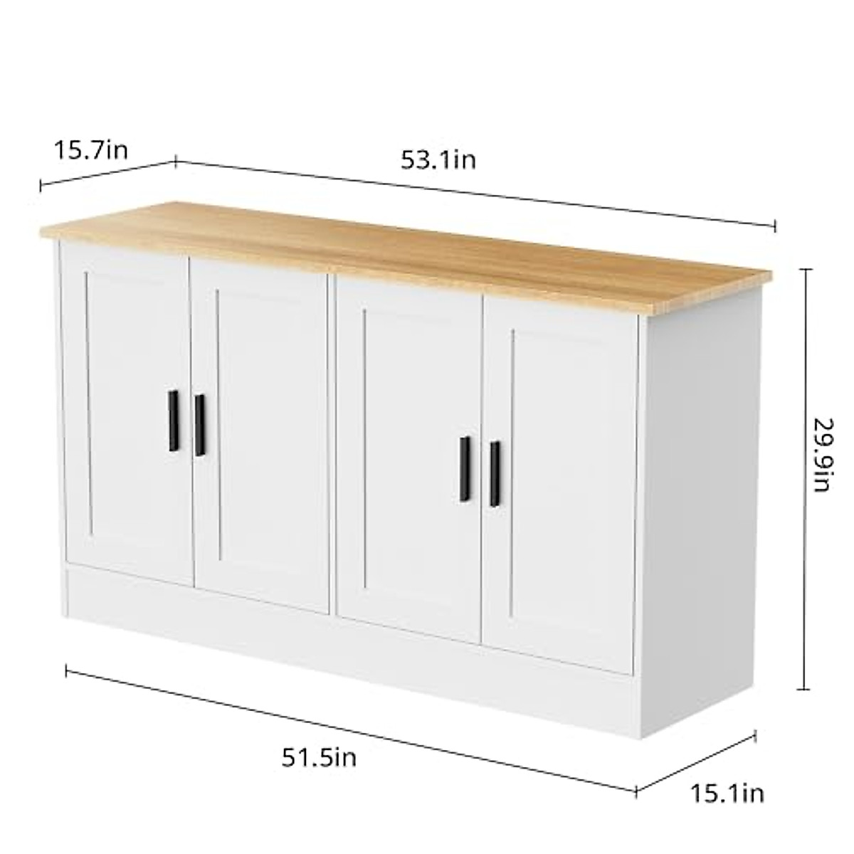 Anystyle 53.1“W White 4 Door Buffet Cabinet, Coffee Bar Cabinet with Adjustable Shelf, Kitchen Buffet Sideboard for Living Room, Kitchen