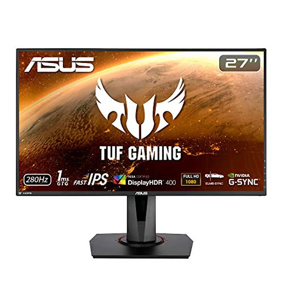 ASUS TUF Gaming VG279QM 27” HDR Monitor, 1080P Full HD (1920 x 1080), Fast IPS, 280Hz, G-SYNC Compatible, Extreme Low Motion Blur Sync (ELMB SYNC), 1ms, DisplayHDR 400,, BLACK