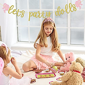 Let's Party Dolls Banner, Bridal Shower, Girls Night, Bachelorette Party Decorations (Glitter Gold)