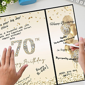 DARUNAXY Black Gold 70th Birthday Party Decorations, Happy 70th Birthday Alternative Signature Guest Book for Men Women Cheers to 70 Years Old Gifts 70 Birthday Signing Card Board Party Supplies