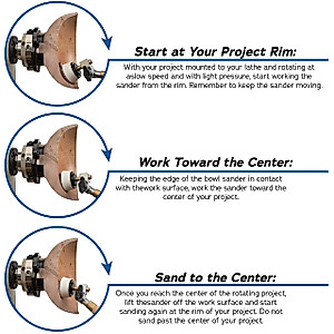 2 inch Diameter Bowl Sander with Dual Bearing Head and 2 inch Foam Hook and Loop Sander with 1/4 inch Mandrel and 9 inch Long Hardwood Handle