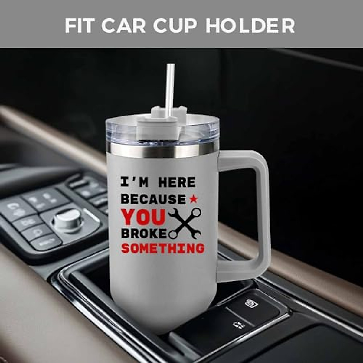 40 ounce insulated cup with handle, double-layer vacuum stainless steel material, equipped with straw, can keep warm or maintain cold drinks Hand-painted Letters Graffiti grey