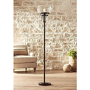 Franklin Iron Works Luz Modern Industrial Edison Bulb Floor Lamp Torchiere 72.5" Tall Oil Rubbed Bronze Clear Glass Standing Bright Lighting for Living Room Reading House Bedroom Home Office