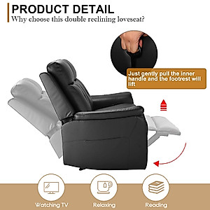 VUYUYU 2 Seater Recliner Sofa - Double Reclining Loveseat with Massage & Heating - PU Leather Home Theater Seating Manual Recliner Motion Living Room Chair (Black)
