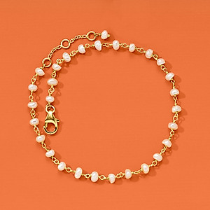 Ross-Simons 3.5-4mm Cultured Pearl Anklet in 18kt Gold Over Sterling. 9 inches