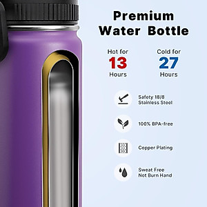 koodee Water Bottle 16 oz Stainless Steel Double Wall Vacuum Insulated Water Bottle for Kids School -Wide Mouth Sports Metal Water Flask for Girls(Purple)