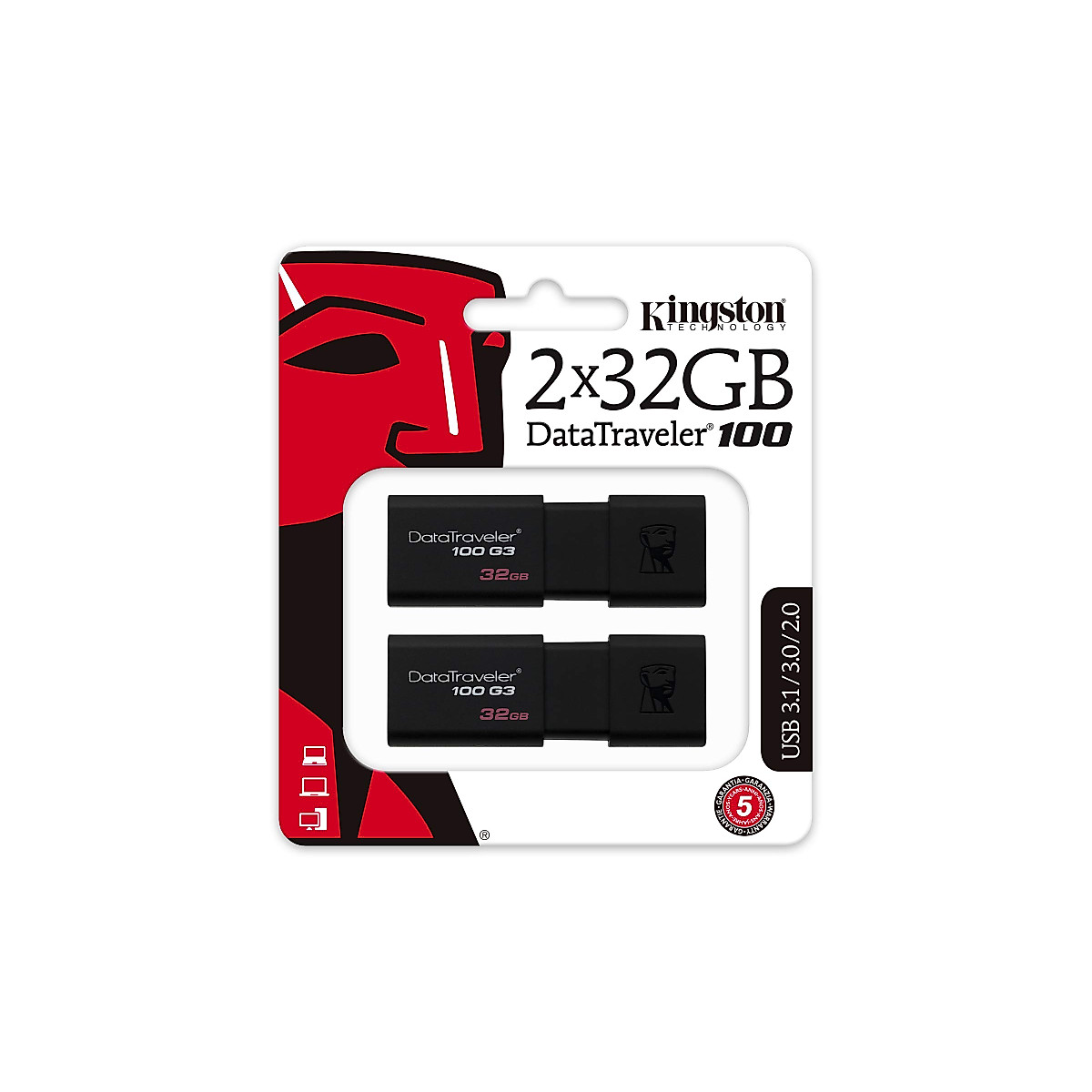 Kingston 32GB USB 3.0 Black DataTraveler 100 G3 2 Pack DT100G3/32GB-2P