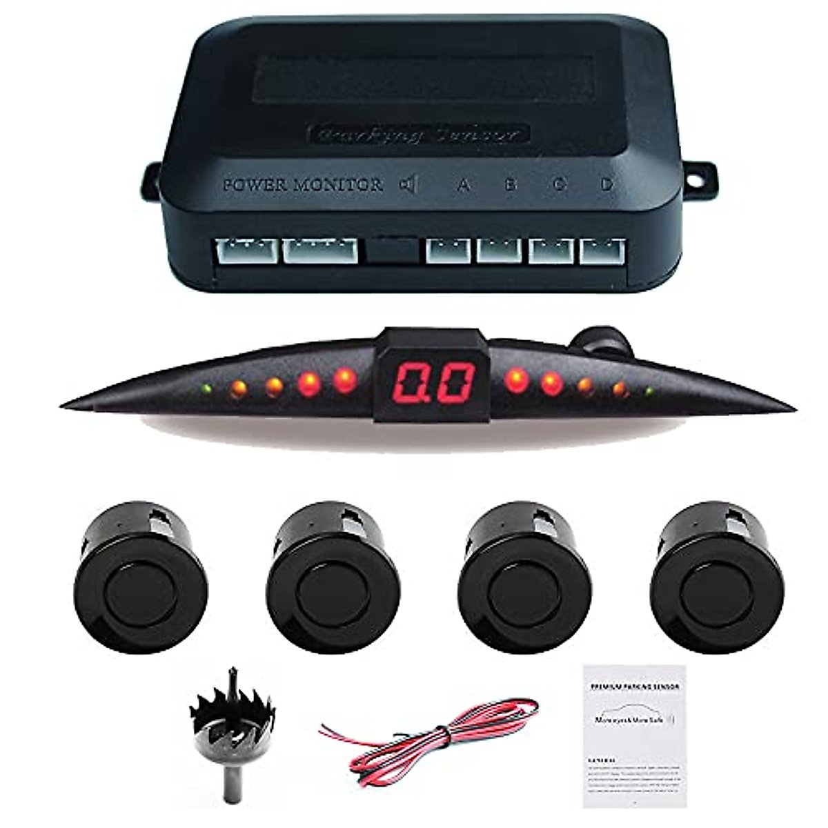 Tiemahun Black Car Parking Sensor Vehicle Truck Reverse Backup Radar System with LED Digital Display，4 Weather Proof Parking Sensors & Sound Warning（BiBiBi） (X67D)