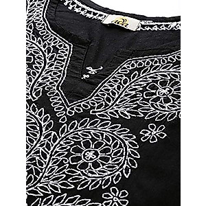 Ada Indian Hand Embroidered Women's Chikankari Black Cotton Kurta Kurti Tunic A197536 (4X-Large)