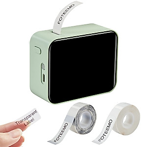 FOTEEMO Label Maker Machine with 2 Tape, Portable Wireless Connection Mini Label Maker Bluetooth Label Printer Inkless Rechargeable Label Sticker Printer for Office Home Organization (Mint Green)
