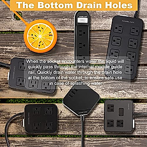 Outdoor Power Strip Surge Protector Weatherproof with 3 widely outlets 6ft Extension Cord,12w 3 USB A,Flat Plug,1875W(15A),Desk Kitchen Bathroom Terrace Suitable,Fire Resistance PC Resin