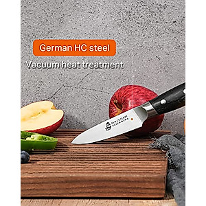 TUO Paring Knife 3.5 inch Fruit Peeling Knife Ultra Sharp Kitchen Chef Knife - German HC Steel Full Tang Pakkawood Handle - BLACK HAWK SERIES with Gift Box