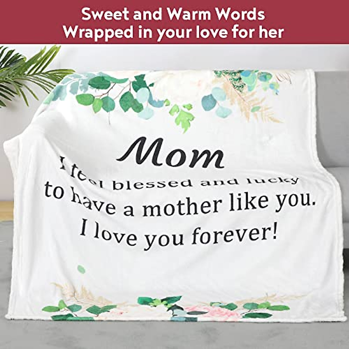 ADEXDO Gifts for Mom from Daughter, Blanket for Mom Gifts, Anniversary Mom Birthday Gifts, I Love You Mom Blanket, Throw Blanket 60" × 50" (White)