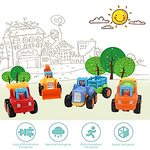 Baby Toy Car Toddler Early Education Construction Vehicles Toys Push and Go Friction Powered Cars Set Tractor Bulldozer Dumper Cement Mixer Engineering Vehicles for 18 Months and Above Boys Girls