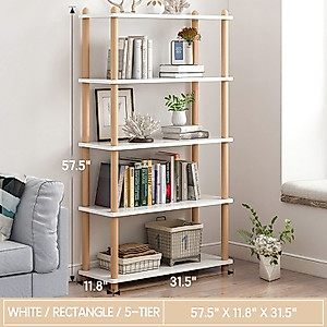 IOTXY 5-Tier Wooden Shelf Bookcase - Modern Open Bookshelf, Free Standing Storage Rack, Multifunctional Display Stand for Home and Office, White, Rectangle
