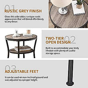 O&K FURNITURE Round End Table, Side Table for Living Room,Small Round Accent Table, Grey