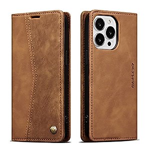 QLTYPRI Wallet Case for iPhone 13 Pro Max 6.7 Inch, Vintage Folio PU Leather Case with Card Slots Magnetic Closure Kickstand Flip Crashproof Phone Cover for iPhone 13 Pro Max -Brown