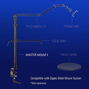 Elgato Master Mount L - Premium Desk Clamp with Pole extendable up to 125cm/49in and 1/4 inch Thread to Mount Lights, Cameras, and Microphones, perfect for Streaming, Videoconferencing, and Studios
