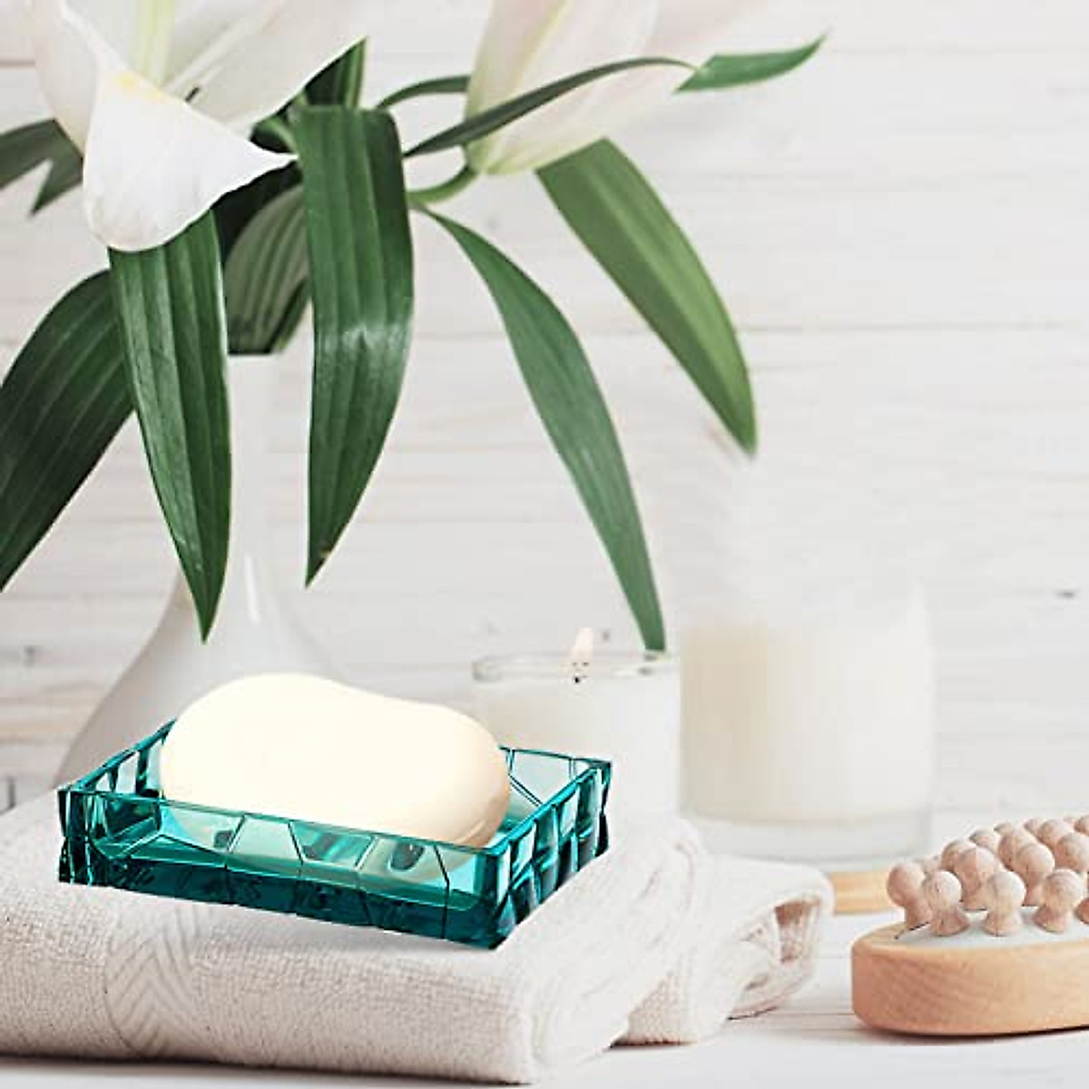 Acrylic Bathroom Accessories Set, 5 Piece Teal Blue Bathroom Vanity Accessory Set with Toothbrush Holder Tumbler Soap Dispenser Soap Dish Toilet Brush Set, Elegant Bathroom Decor and Gift Set