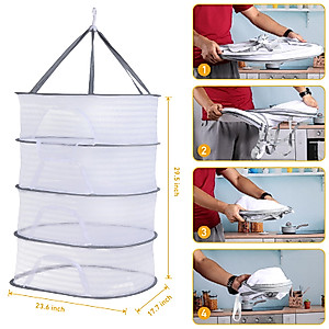 Herb Drying Rack-4 Layer herb drying rack hanging,herb dryer with Foldable Mesh Net Hook and Zippers for Herbs, Fruits Bud Hydroponic Flowers Vegetables Plants Fish Clothes for Outdoor Indoor Use